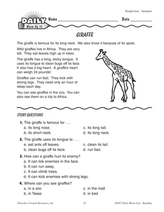 Daily Warm-ups Reading Grade 1 | PDF