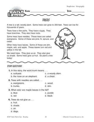 Daily Warm-ups Reading Grade 1 | PDF