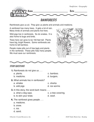 Daily Warm-ups Reading Grade 1 | PDF
