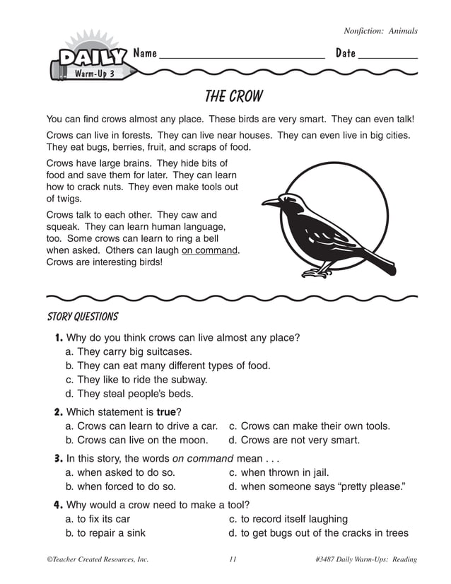 Daily Warm-ups Reading Grade 1 | PDF