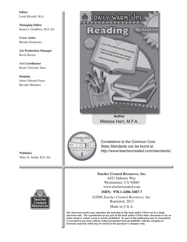 Daily Warm-ups Reading Grade 1 | PDF