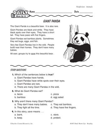 Daily Warm-ups Reading Grade 1 | PDF