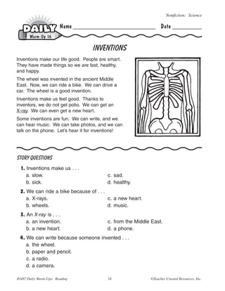 Daily Warm-ups Reading Grade 1 | PDF