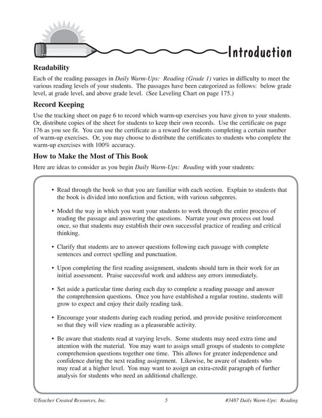 Daily Warm-ups Reading Grade 1 | PDF
