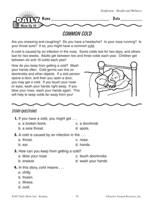 Daily Warm-ups Reading Grade 1 | PDF
