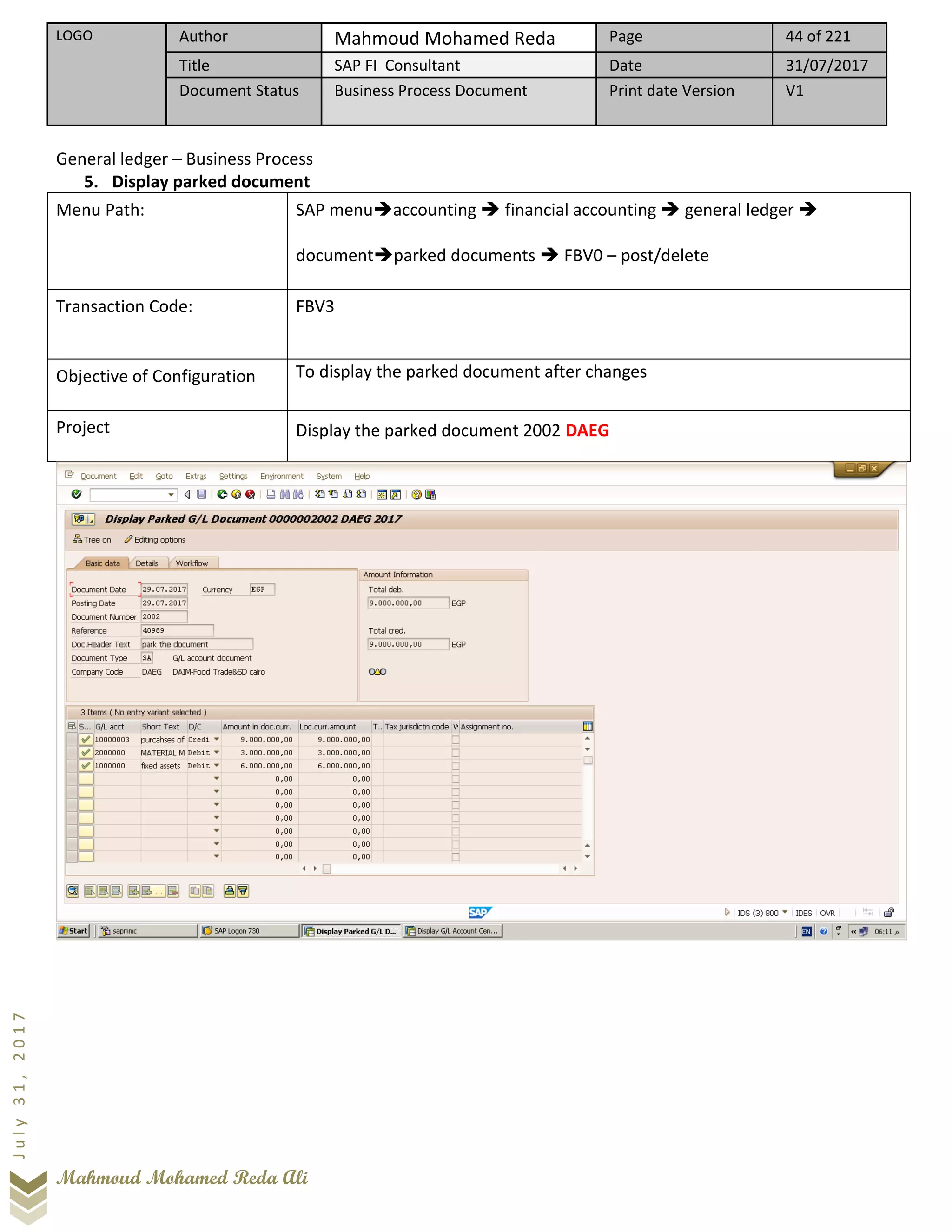 SAP Financial Accounting - Business Process Document | PDF