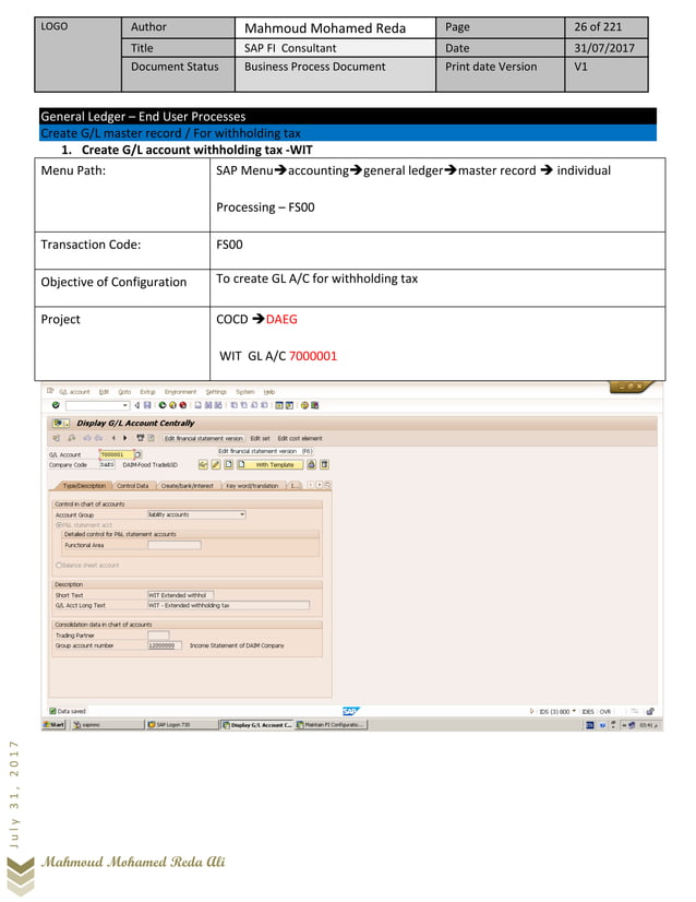 SAP Financial Accounting - Business Process Document | PDF | Business Accounting & Finance ...