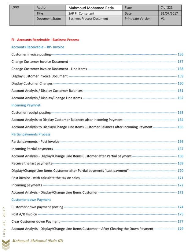 SAP Financial Accounting - Business Process Document | PDF | Business ...
