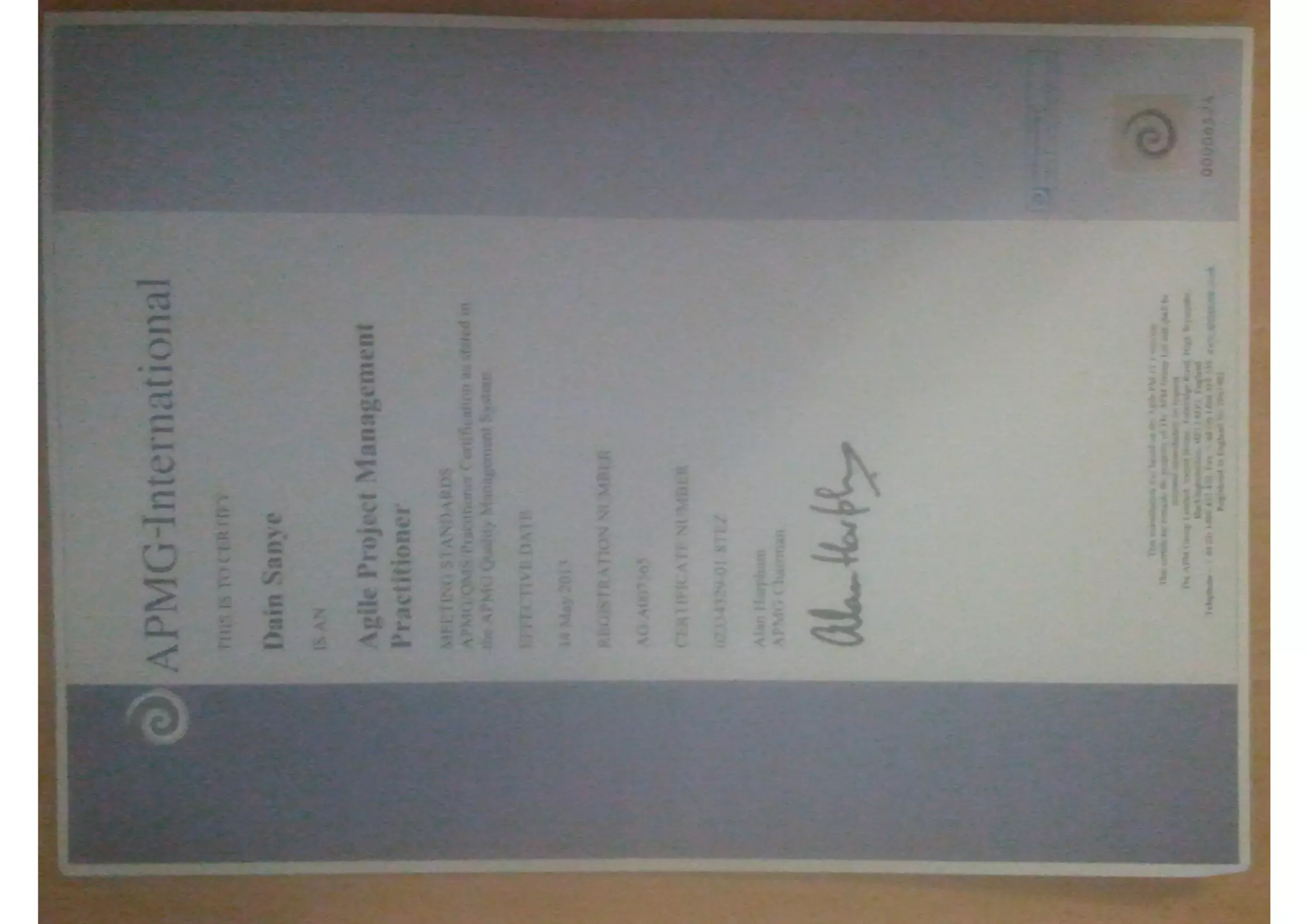 Dain Sanye - Agile Project Management Practitioner certification | PPT