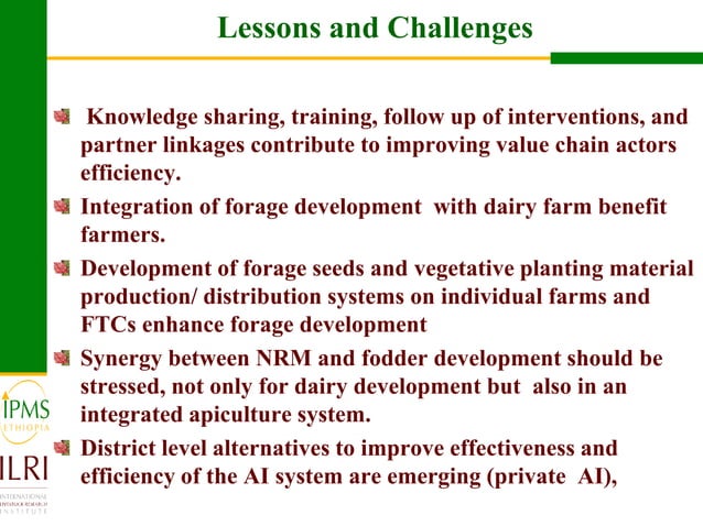 Dairy value chain development based on experiences of IPMS and partners ...