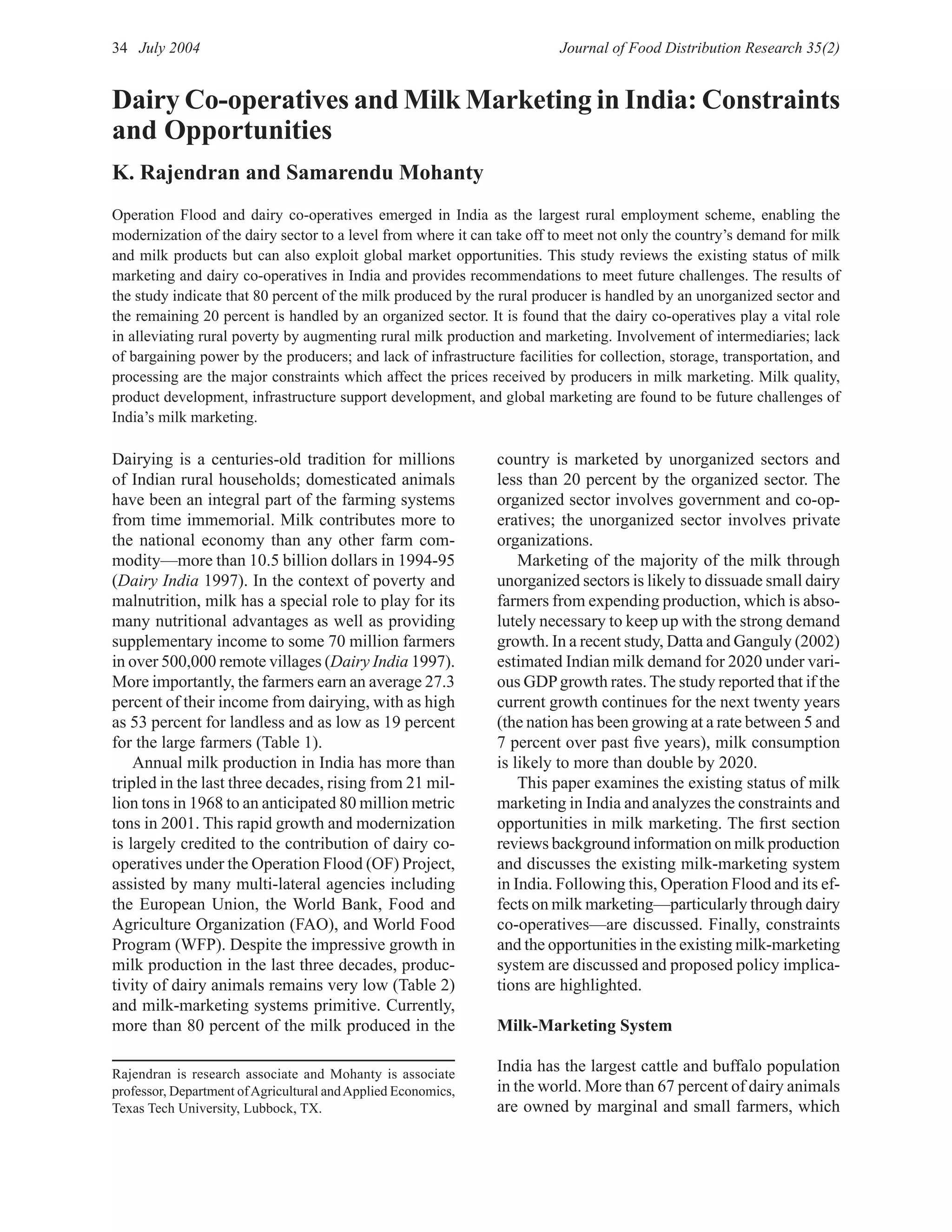 Dairy Cooperatives And Milk Marketing In India Constraints And