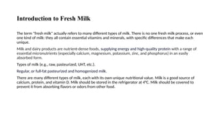 Milk and Milk Derived Products (Health Implications) | PPTX