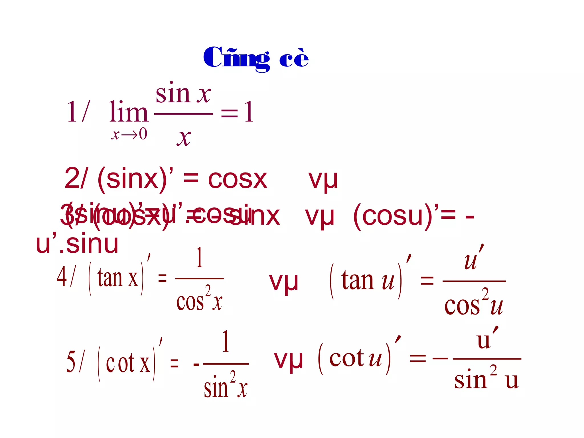 Dai so va_giai_tich_11_c5_b3_dao_ham_cua_ham_so_luong_giac_tiet_1_v2 | PPT