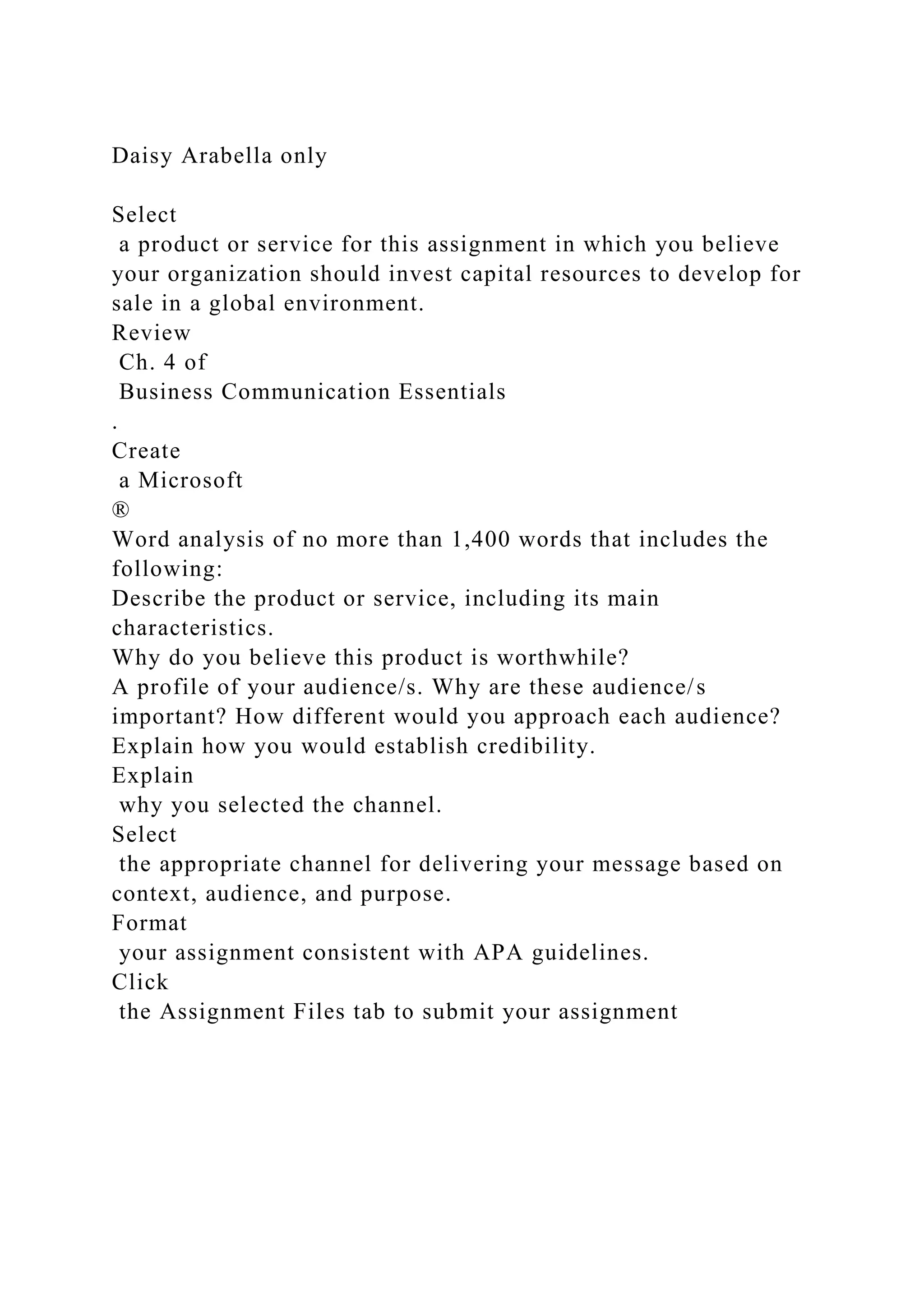 Daisy Arabella onlySelect a product or service for this assign.docx