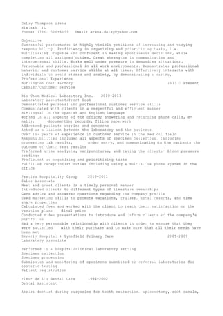 Daisy thompson arenaresume1[2] | TXT | Dental Health | Diseases and ...