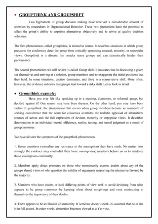 What is different between Group think and group shift with eamples | DOCX