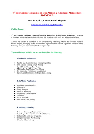7thInternational Conference on Data Mining & Knowledge Management (DaKM 2022) | PDF | Databases ...
