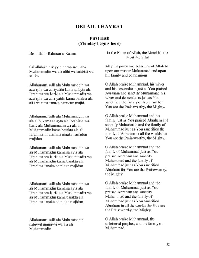 Dalail i khayrat arabic transliterated with english | PDF