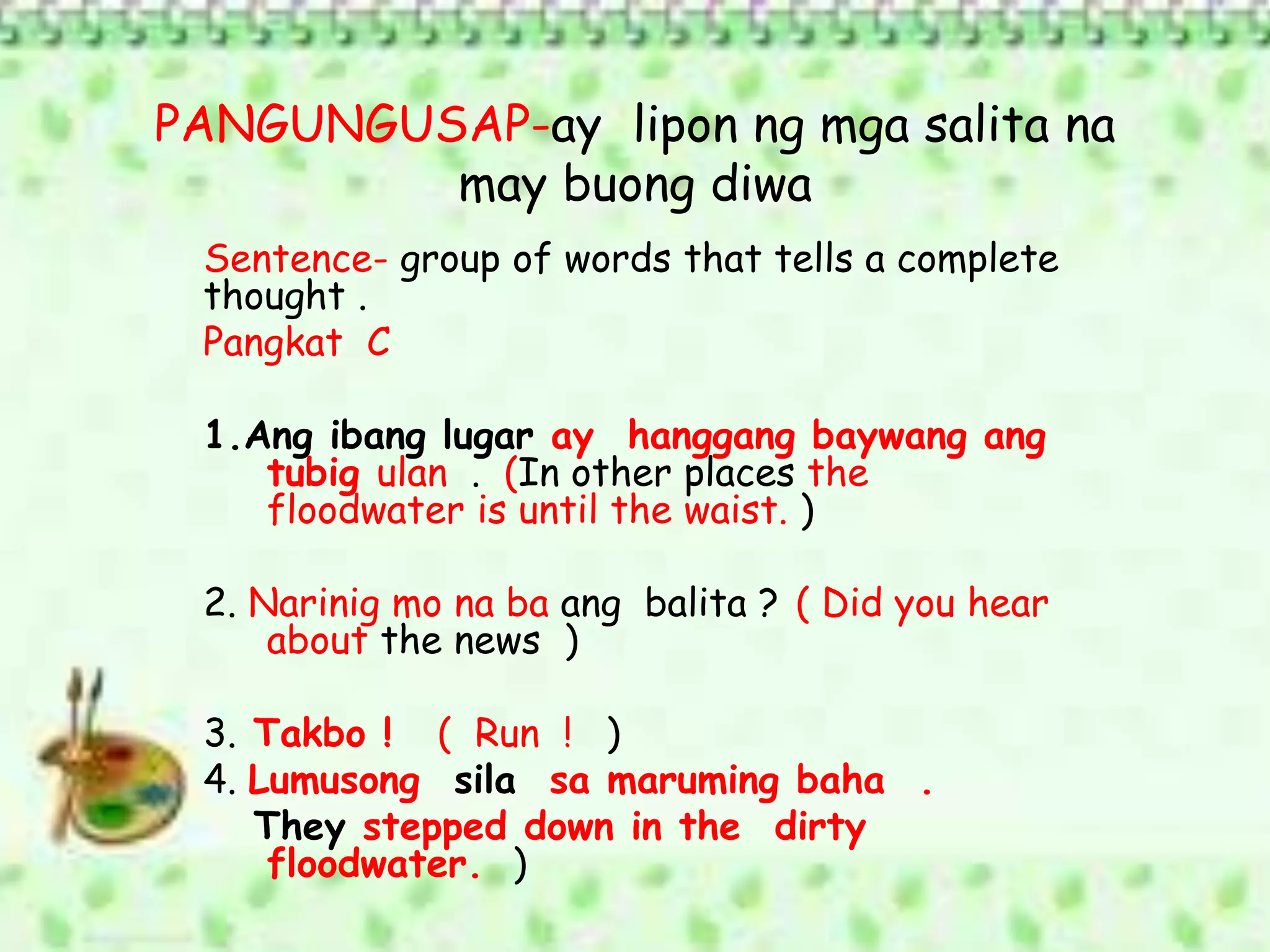 Dalawang bahagi ng pangungusap at mga halimbawa nito | PPTX