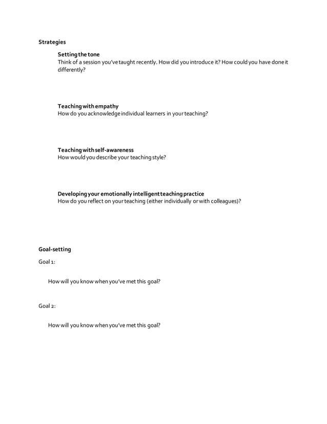 Emotional Intelligence - Handout - TILC 2015 | DOCX