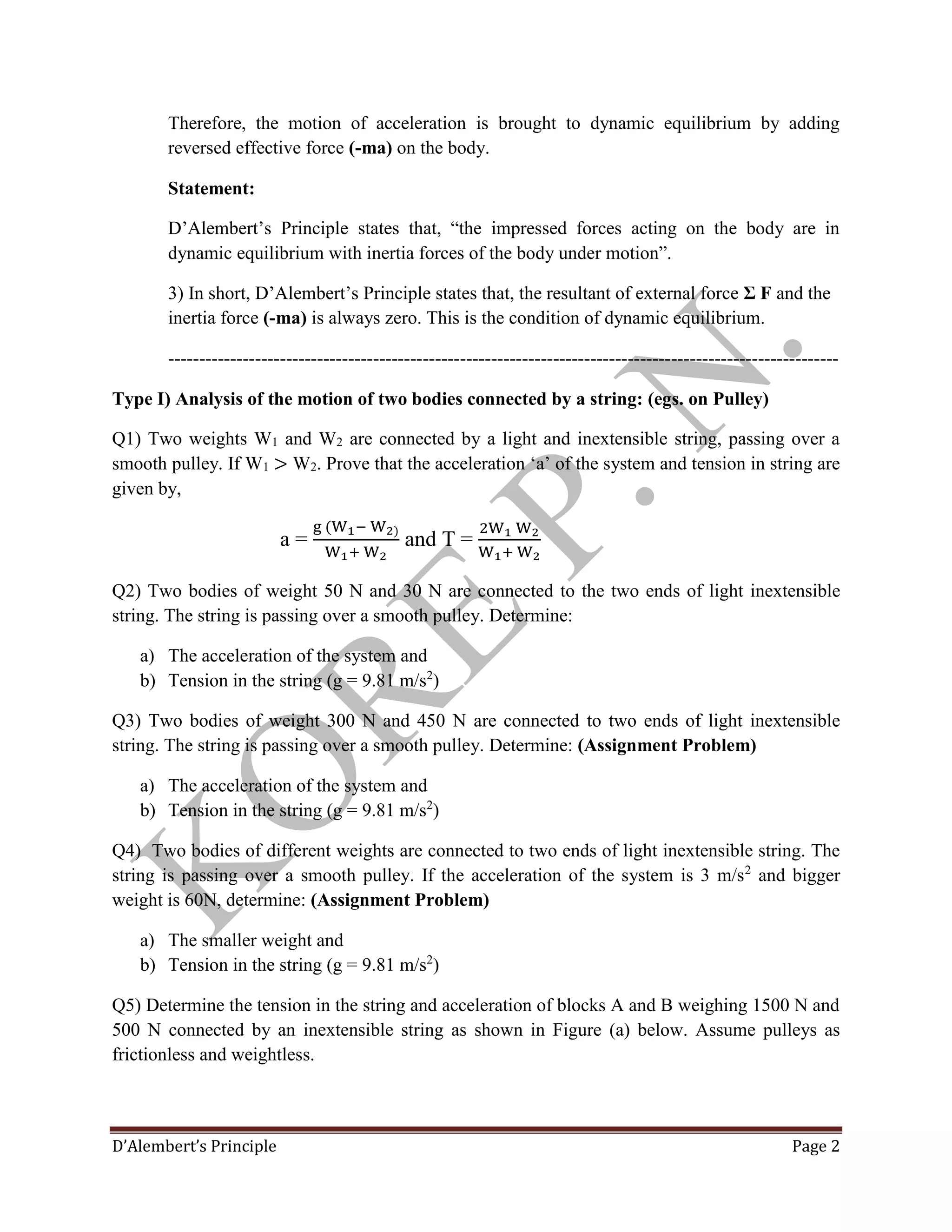 D alemberts principle | DOCX