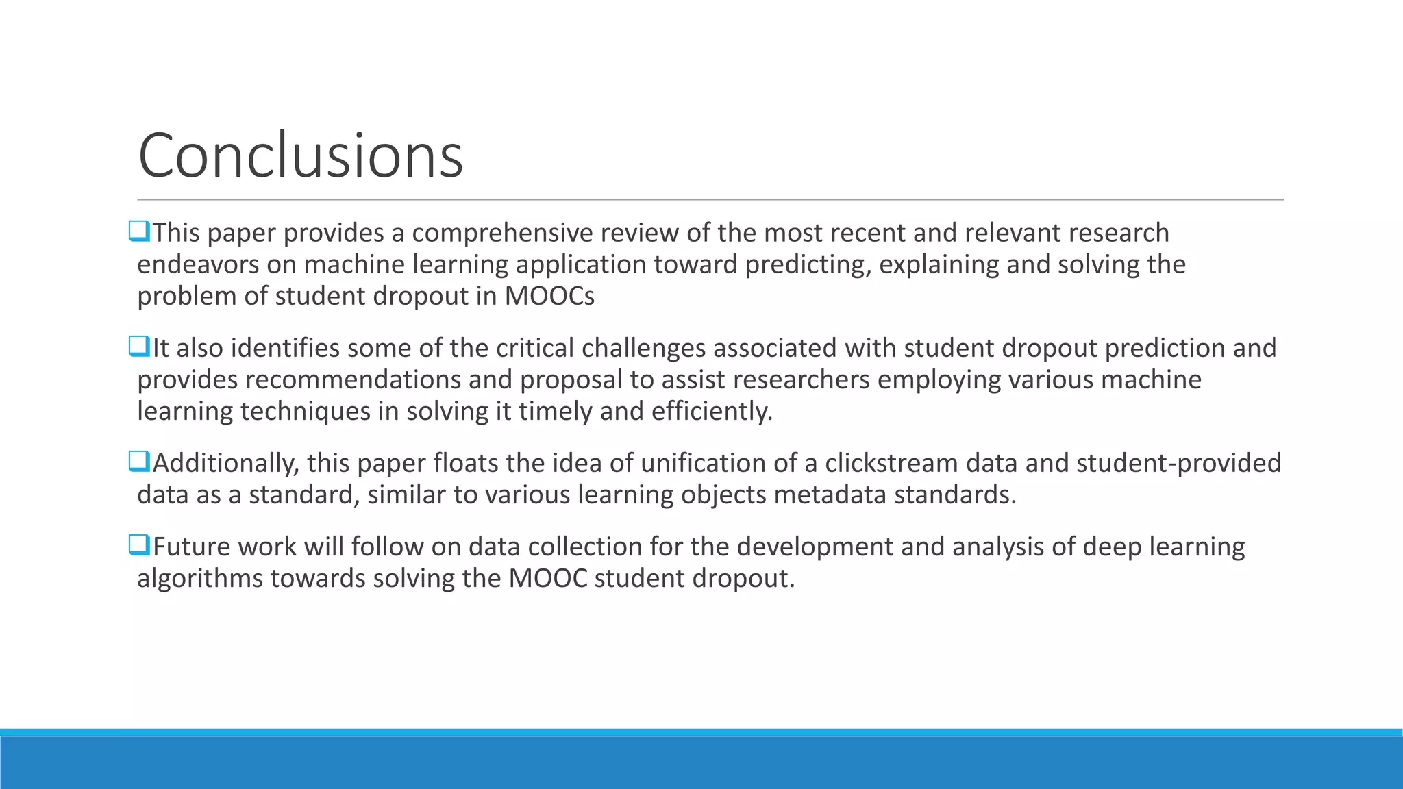MOOC Dropout Prediction Using Machine Learning Techniques: Review and Research Challenges | PDF