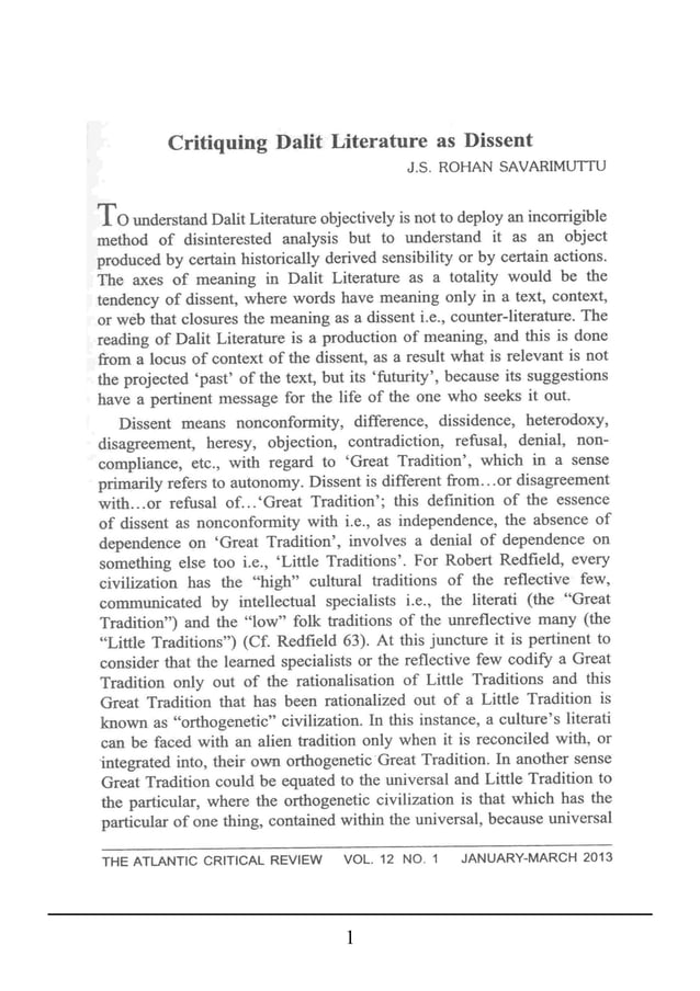 Dalit Literature by Dr. J. S. Rohan Savarimuttu | PDF