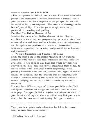 Dallas College Eastfield Campus ARTS 1301 Assignment Museum W | DOCX