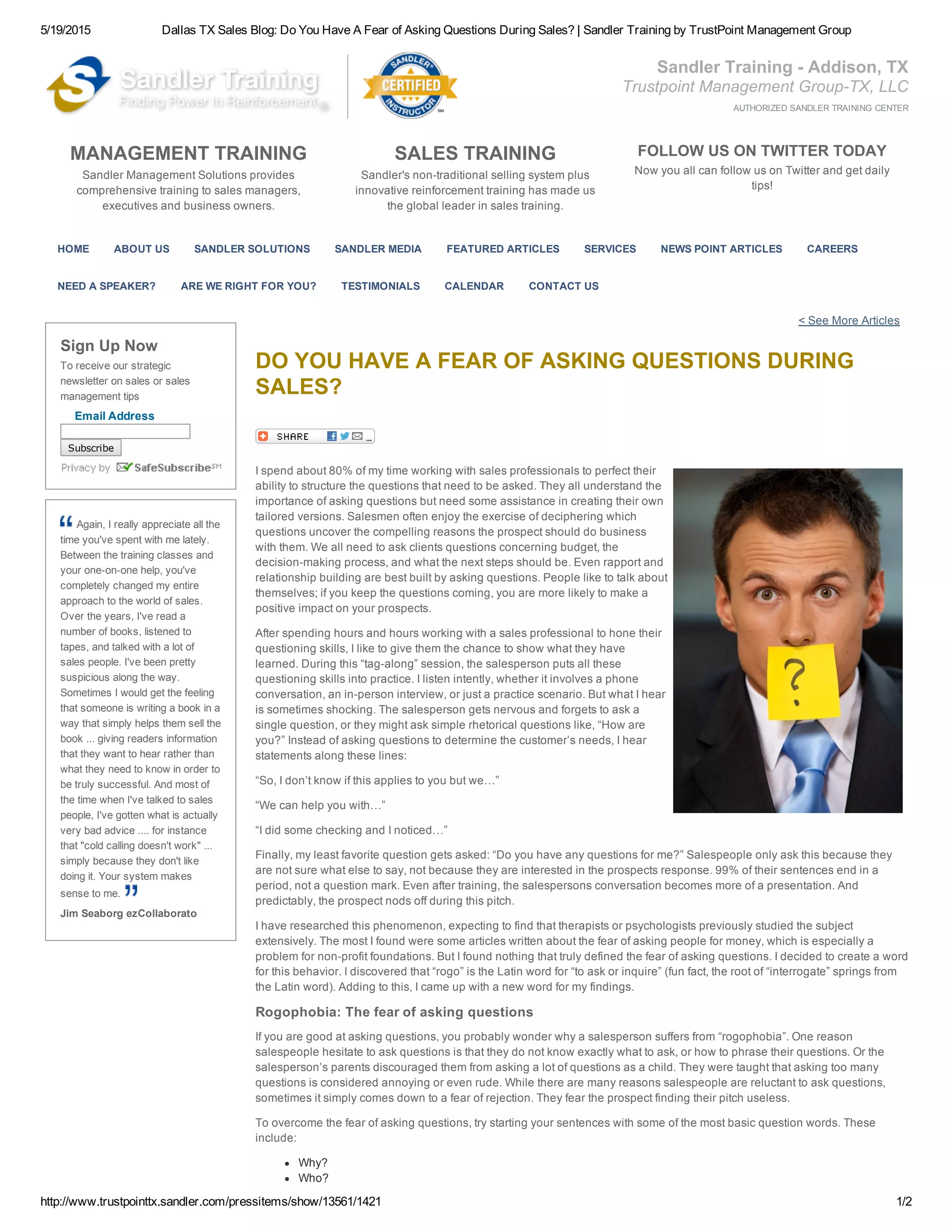 DO YOU HAVE A FEAR OF ASKING QUESTIONS DURING SALES? | PDF | Sales ...