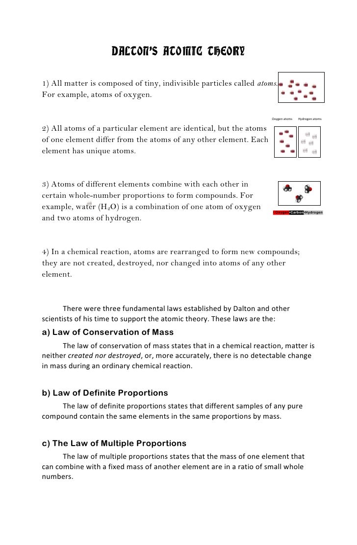 Daltons Atomic Theory Worksheet Answers