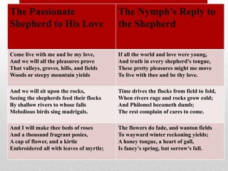 The passionate shepherd to his love and the nymph's reply | PPTX