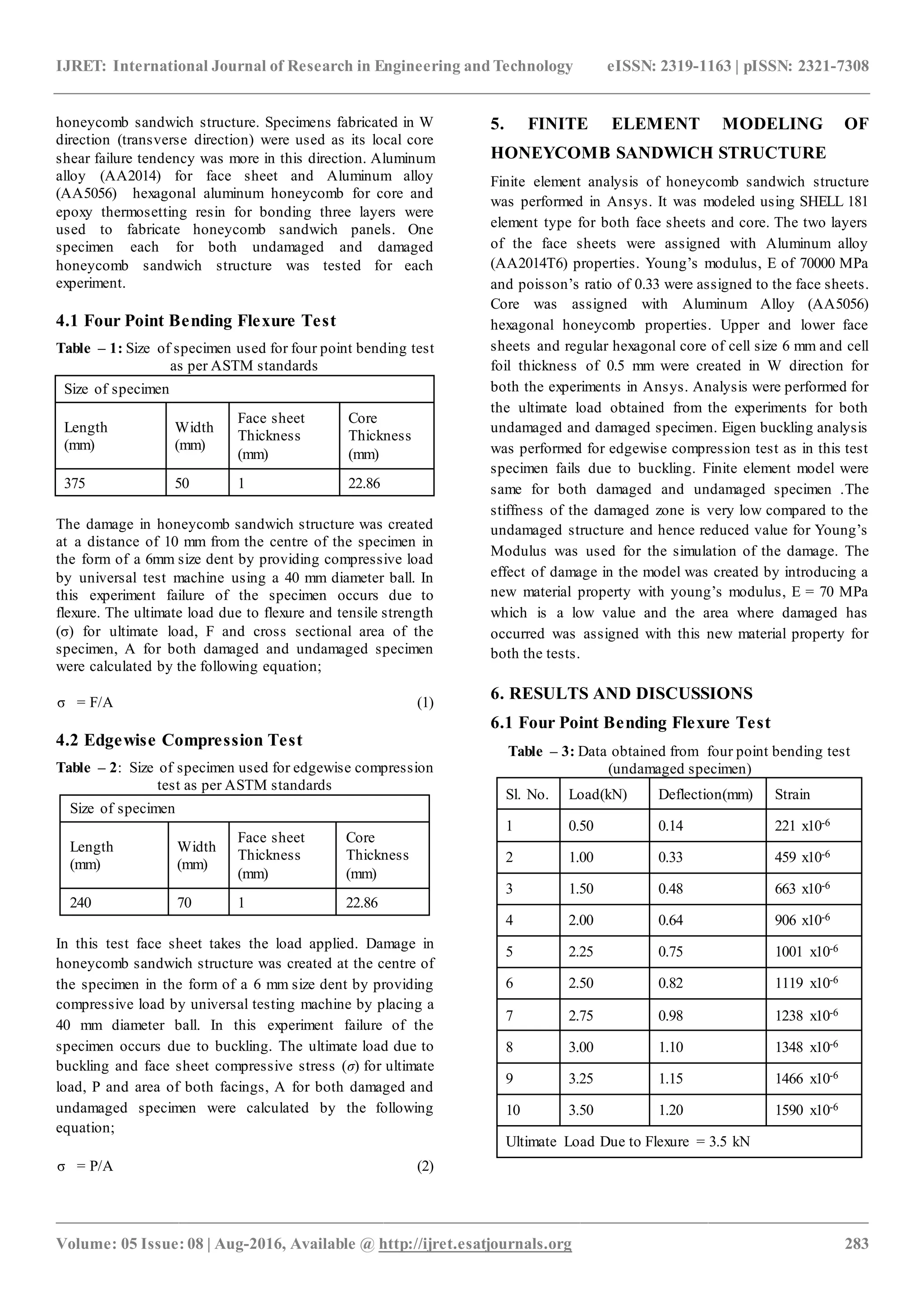 Damage tolerance study of honeycomb sandwich structure | DOCX