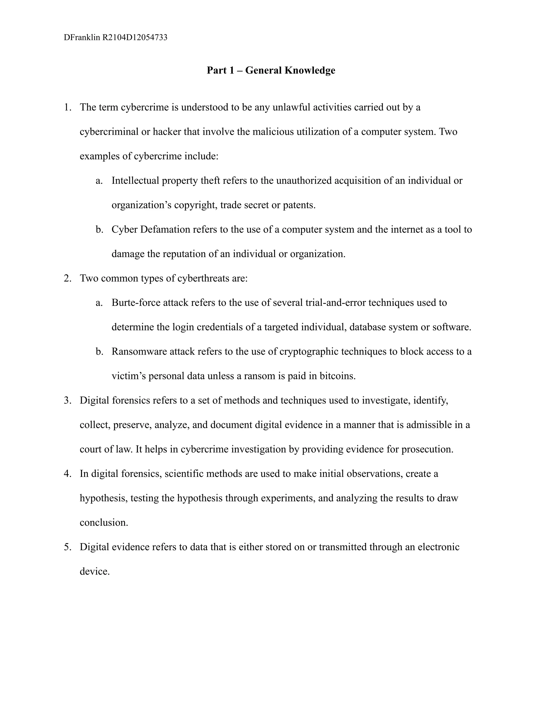 Digital Forensics Assignment One UEL and Unicaf | PDF