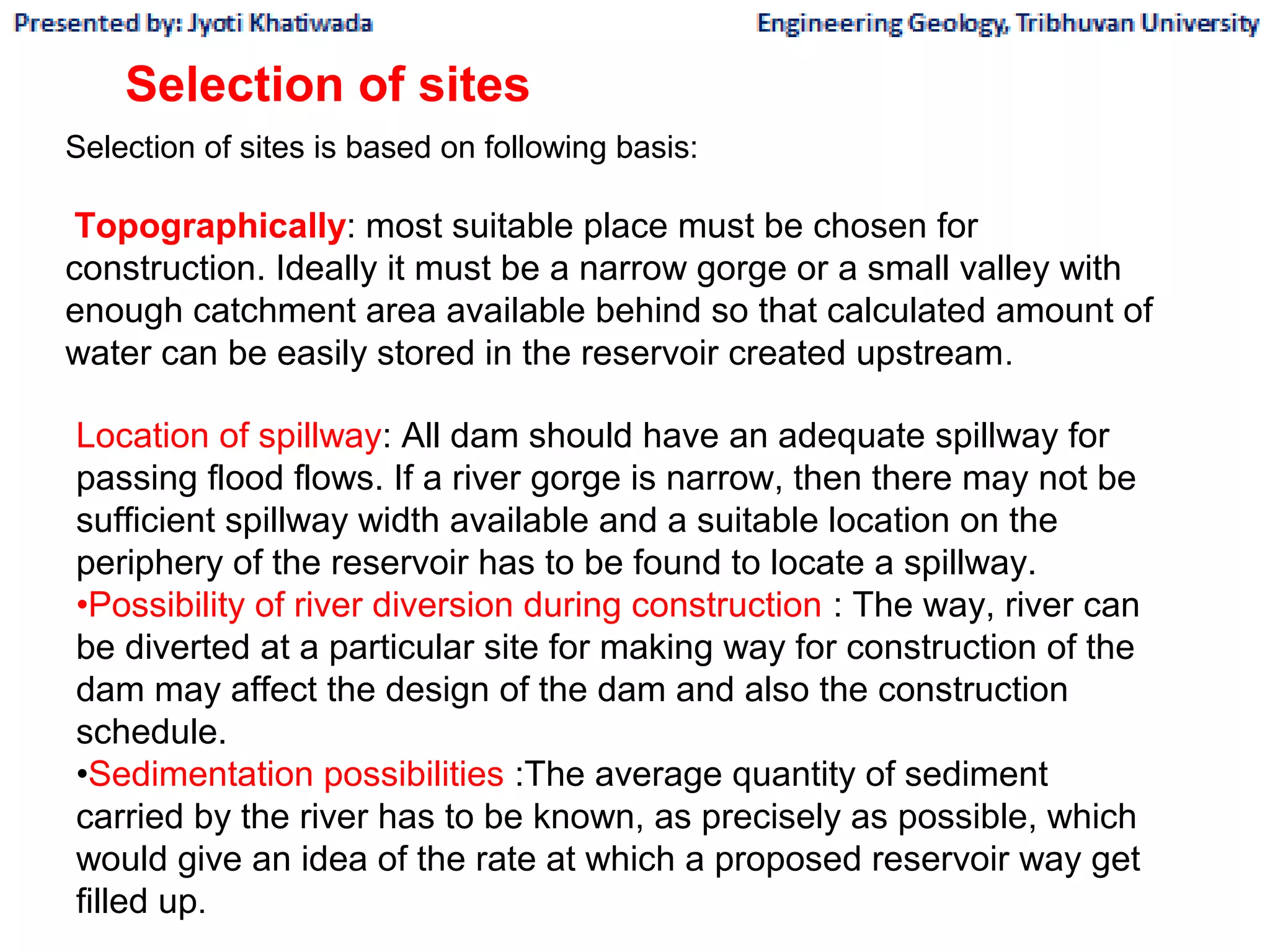 Dam and types of dam with site selection | PPT