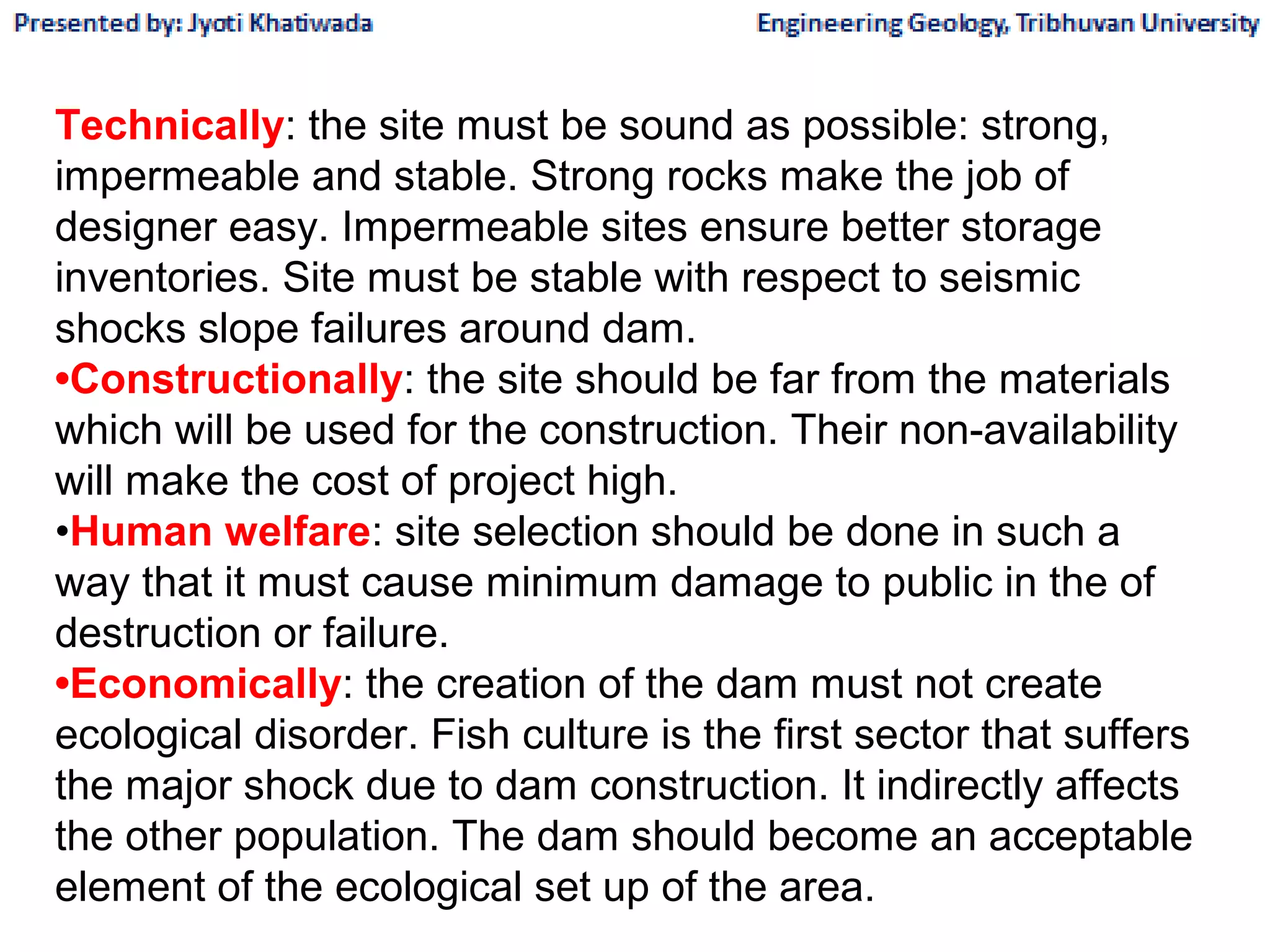Dam and types of dam with site selection | PPT