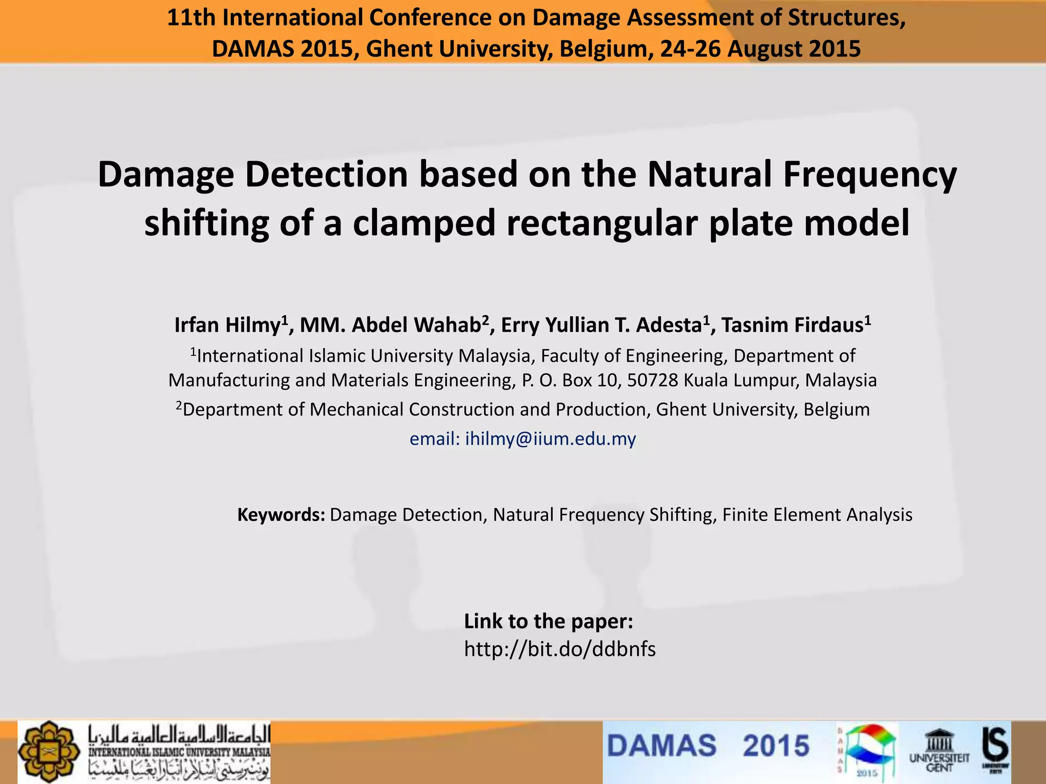 Damage Detection based on the Natural Frequency shifting of a clamped ...