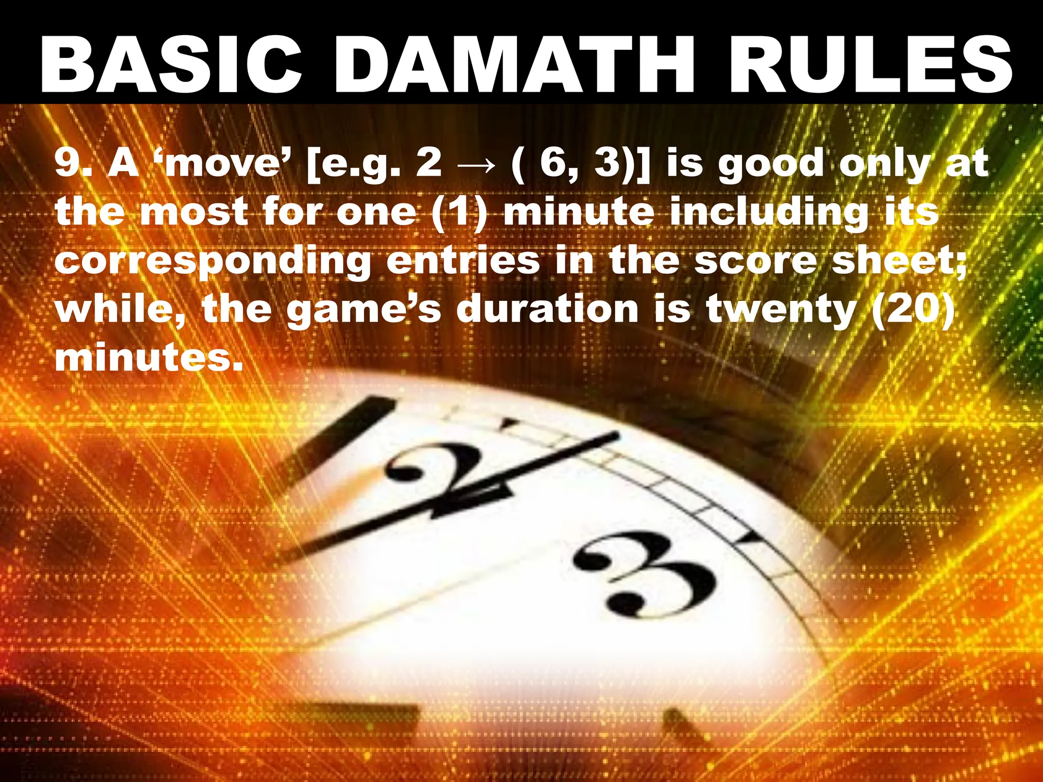 Damath Presentation for damath Game in Grade 7 to gRade 10 | PPTX