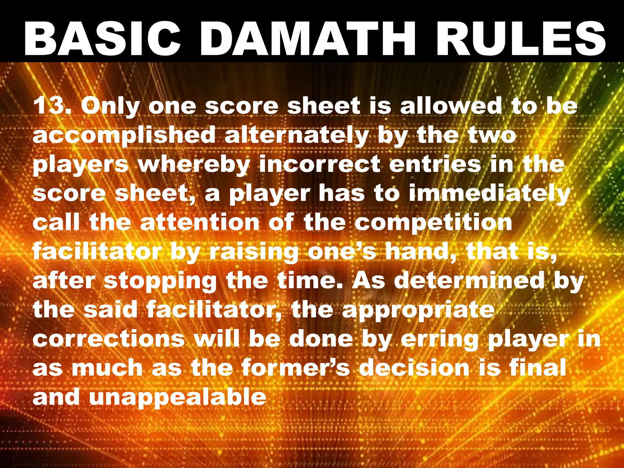 Damath Presentation for damath Game in Grade 7 to gRade 10 | PPTX