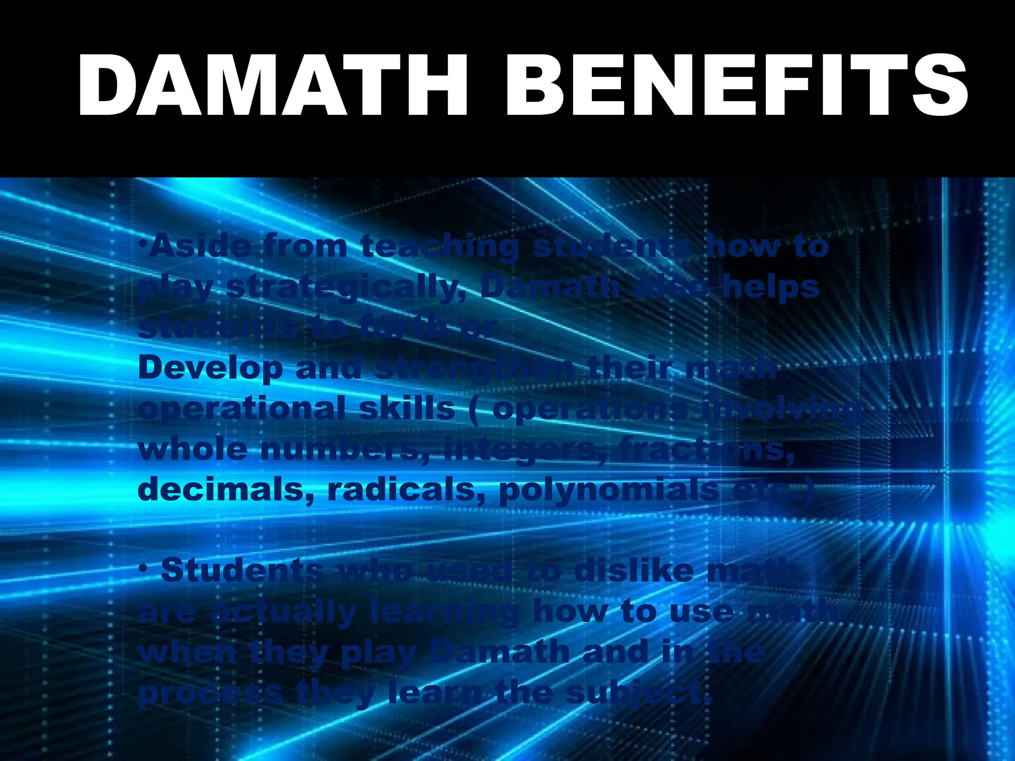 Damath Presentation for damath Game in Grade 7 to gRade 10 | PPTX