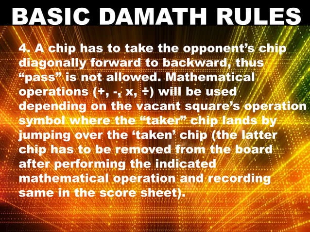 Damath Presentation for damath Game in Grade 7 to gRade 10 | PPTX ...