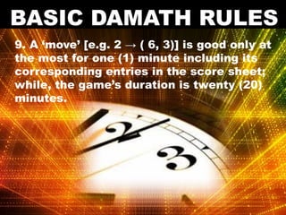 Damath Presentation for damath Game in Grade 7 to gRade 10 | PPTX