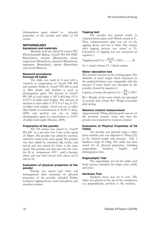The Formulation of Pacing (Costus speciosus) Extract Tablet By Using ...