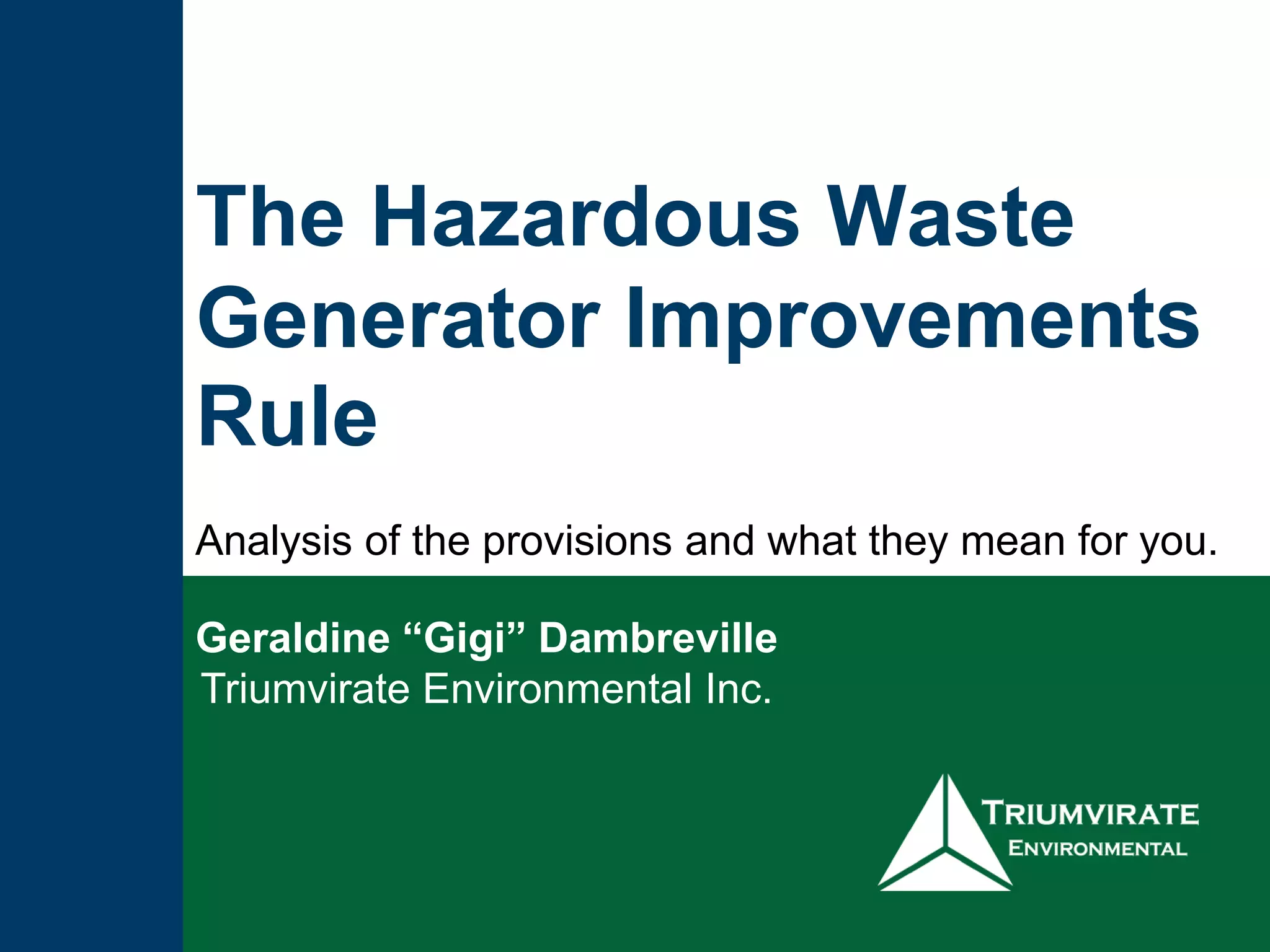 Analyzing the Hazardous Waste Generator Improvements Rule | PDF