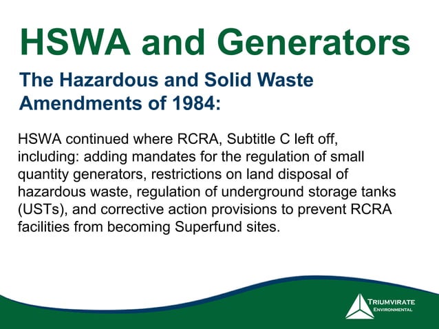 The Hazardous Waste Generator Improvements Rule | PPT