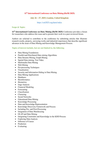 11th International Conference on Data Mining (DaMi 2025) | PDF