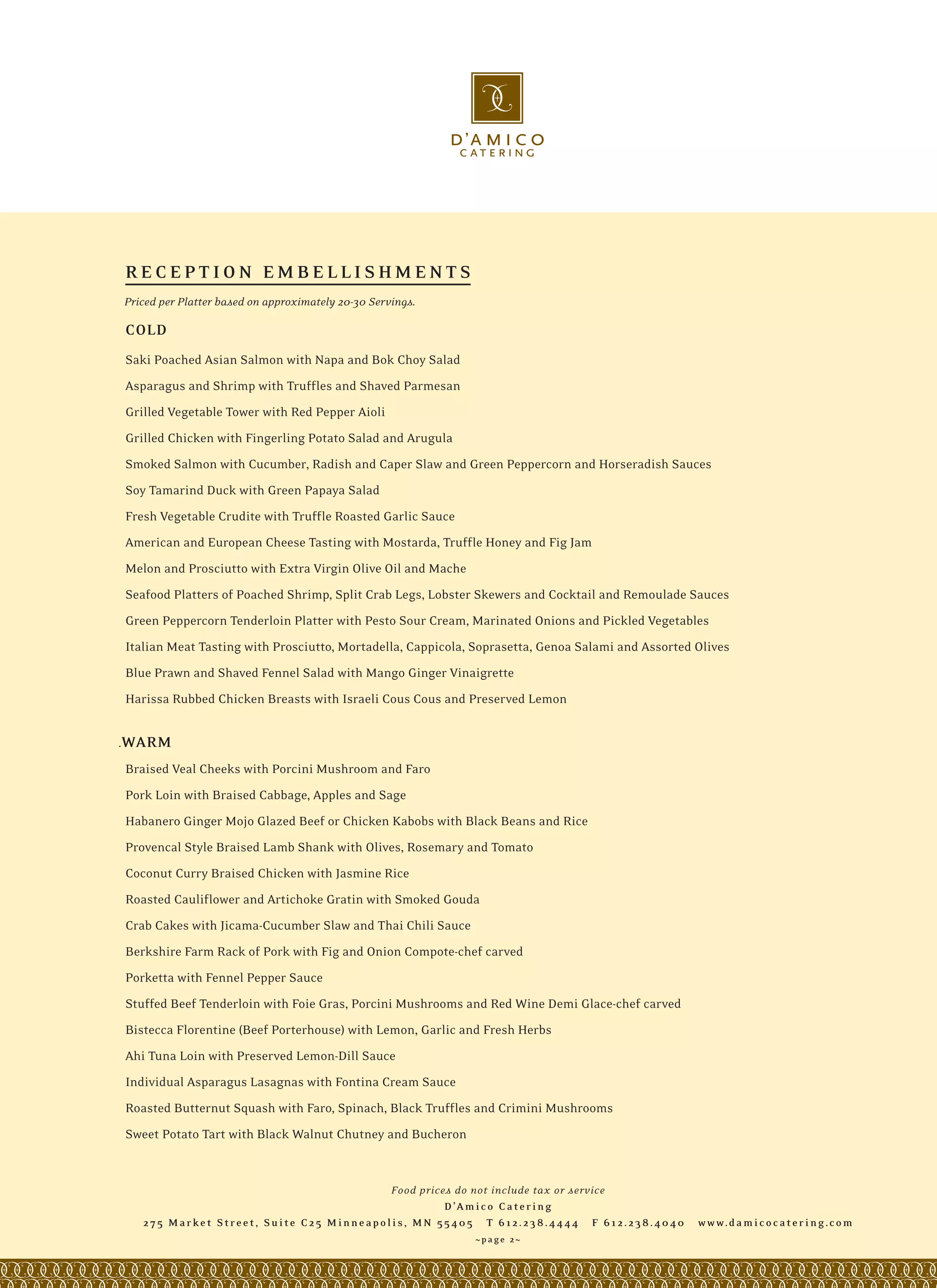D'Amico Catering Showcase Menu | PDF