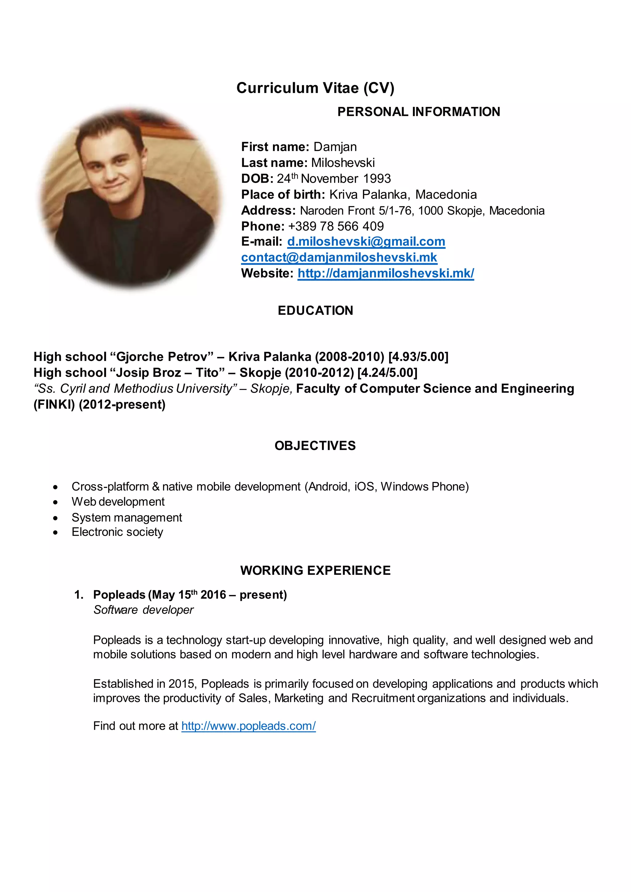 Damjan Miloshevski CV | DOCX
