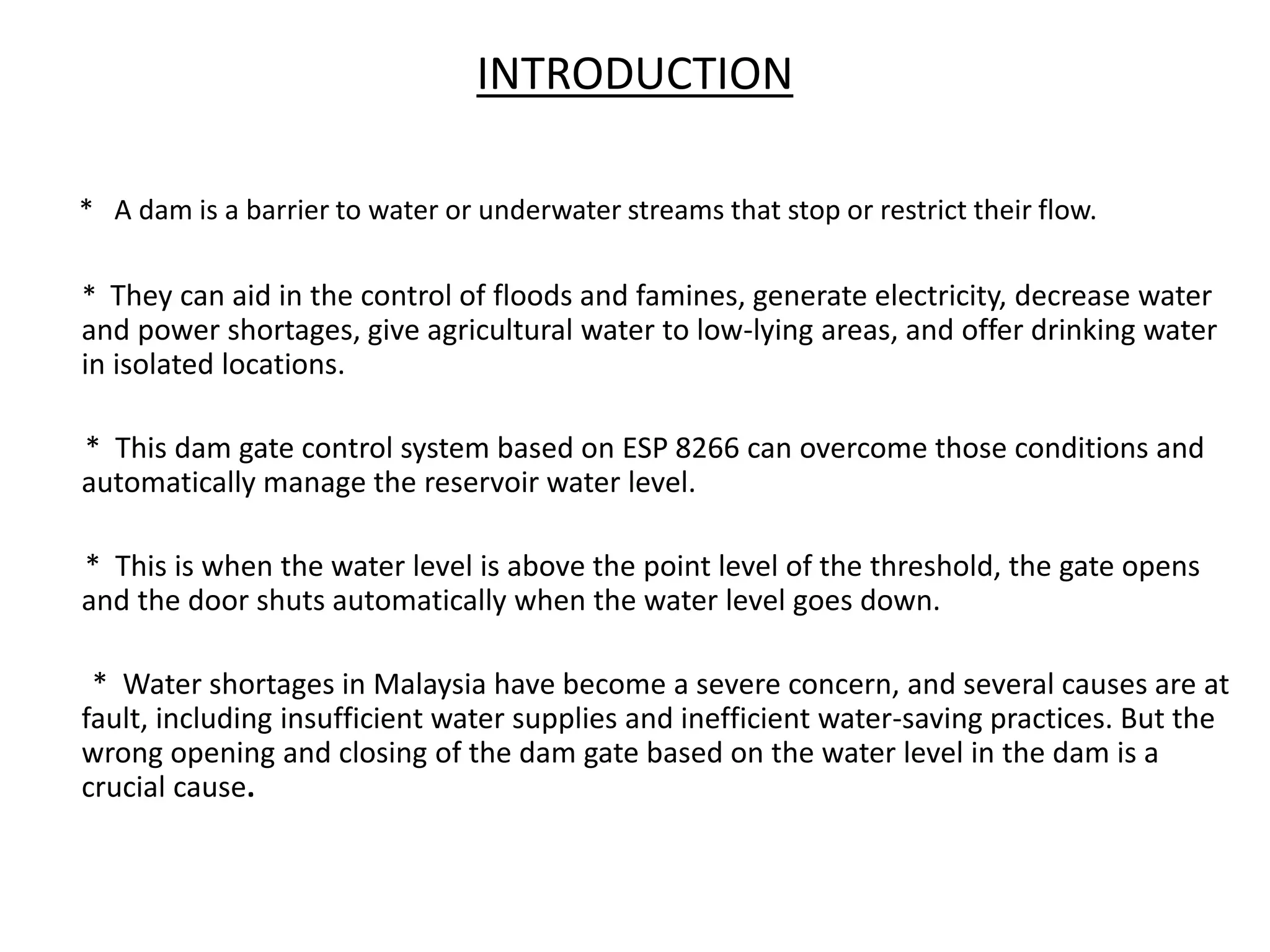 dam level management for water - mini project presentation | PPTX