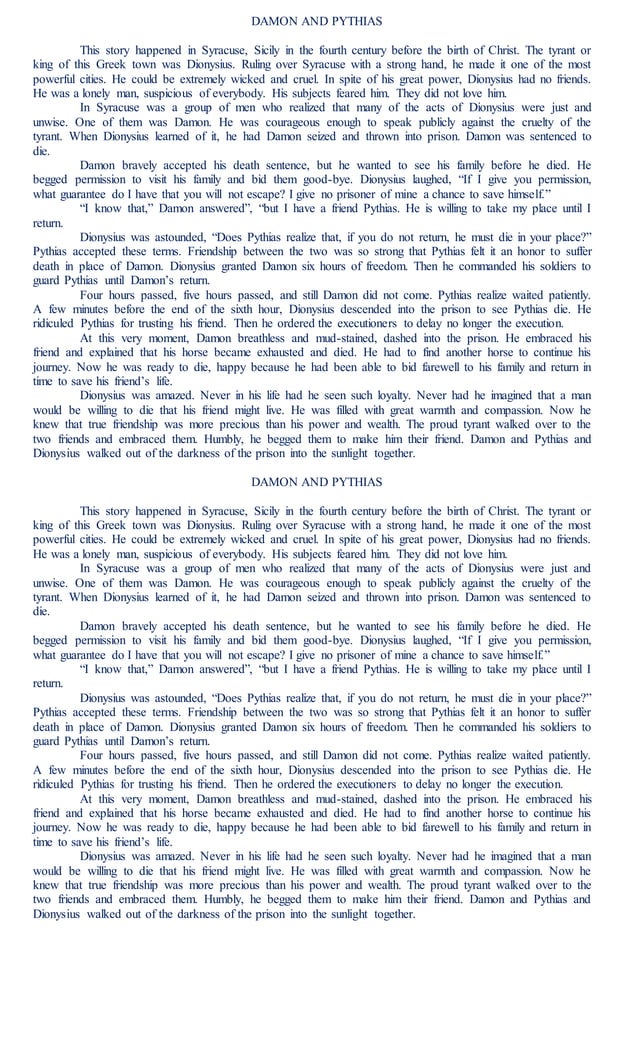 Damon and pythias | DOCX