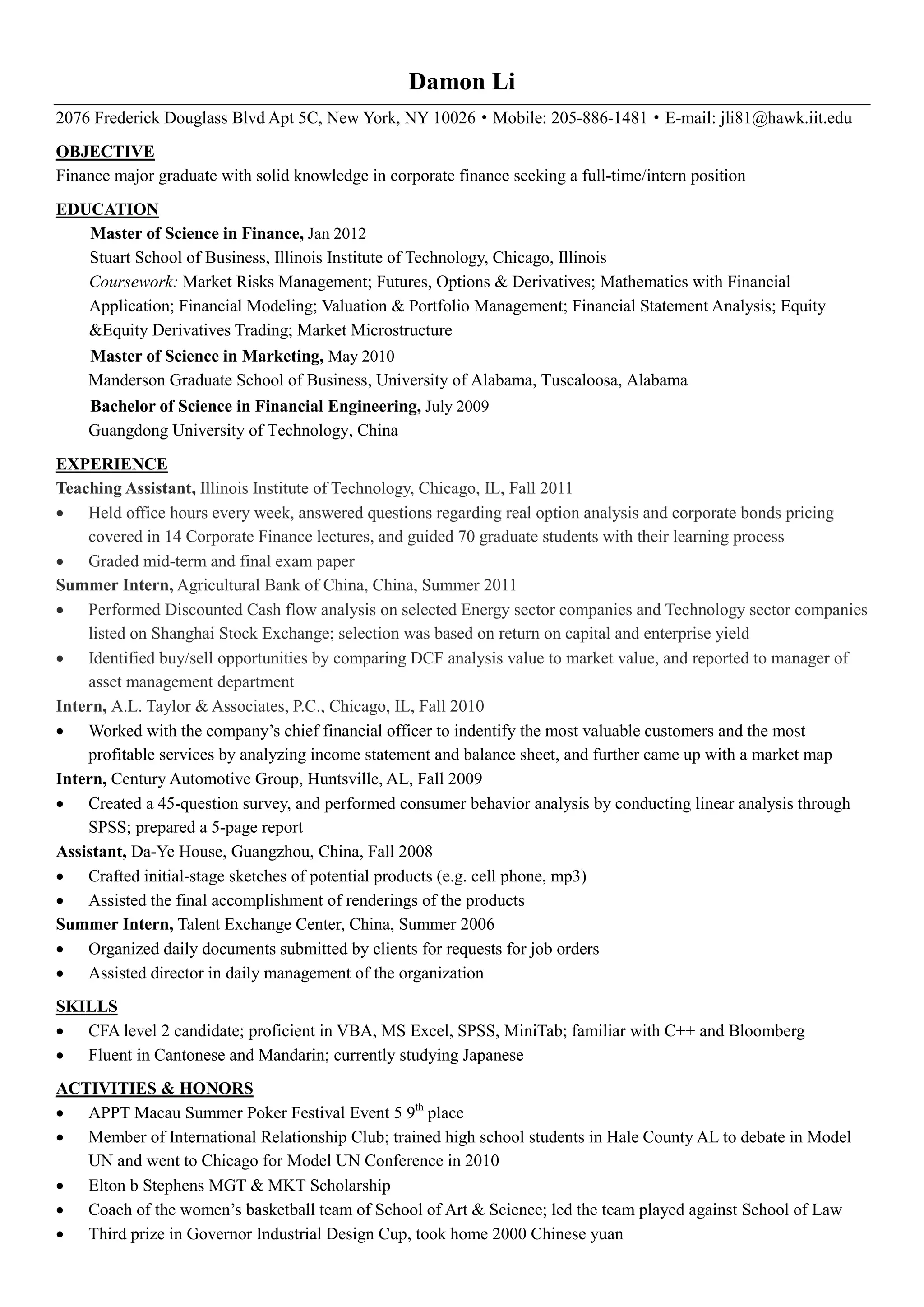 Damon Li Resume 7 | PDF